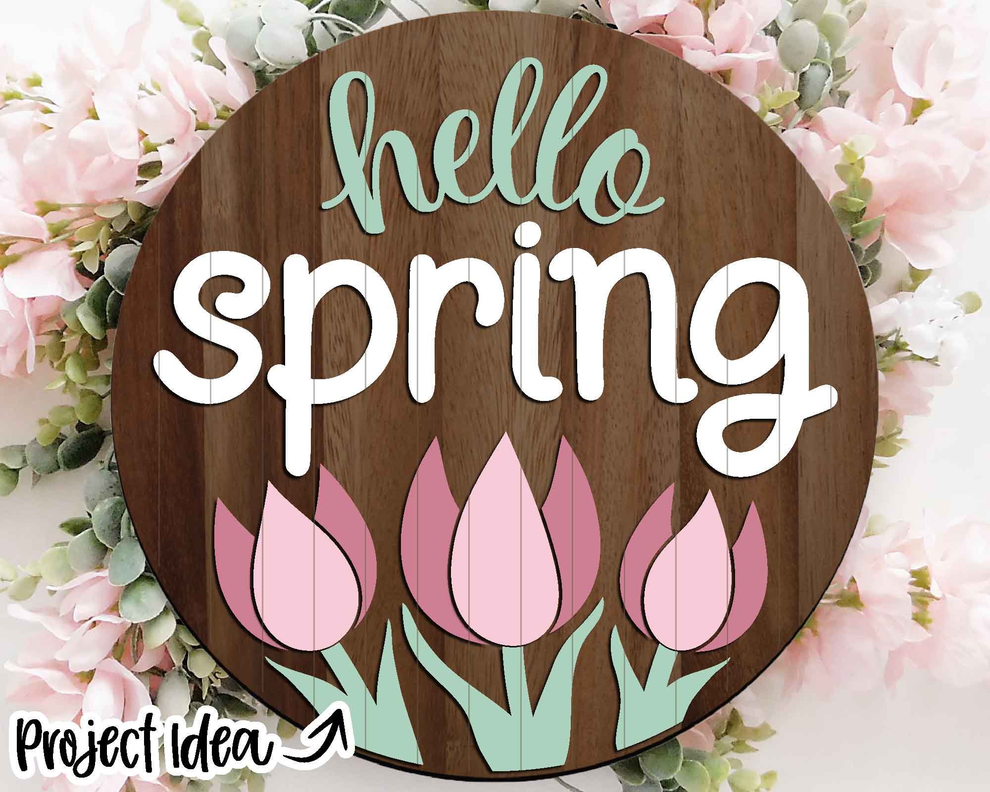 Hello Spring Tulip Svg Round Door Hanger Svg Spring Welcome - Etsy