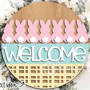 Welcome Bunny Tail Sign, Digital Download, Round Door Hanger Svg ...