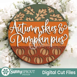 Autumn Skies Pumpkin Pies SVG, Digital Download, Round Door Hanger Svg ...