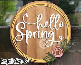 Hello Spring Wood Round Sign SVG, Wildflowers Door Hanger SVG ...