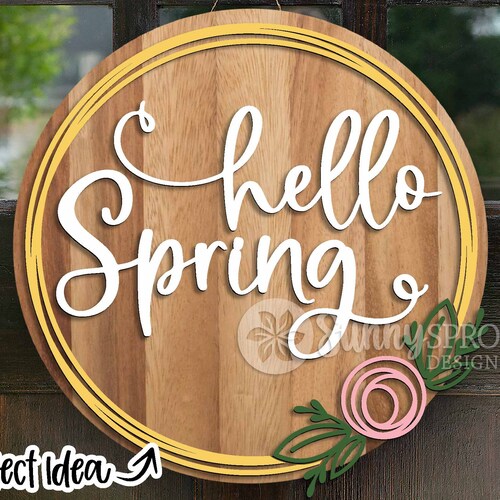 Hello Spring Flower Wreath Sign Round Door Hanger Svg - Etsy