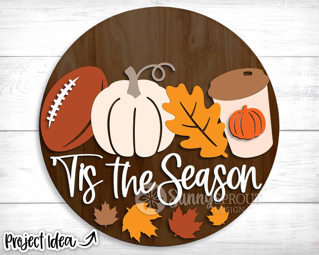 Tis the Season Fall Football Sign, Digital Download, Round Door Hanger ...