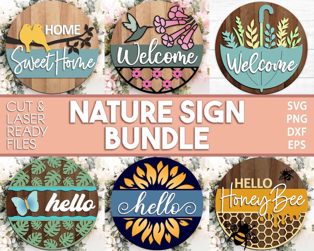 Nature Laser Sign Bundle Digital Download Round Door Hanger - Etsy