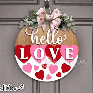 Hello Love Hearts Sign, Digital Download, Round Door Hanger Svg ...