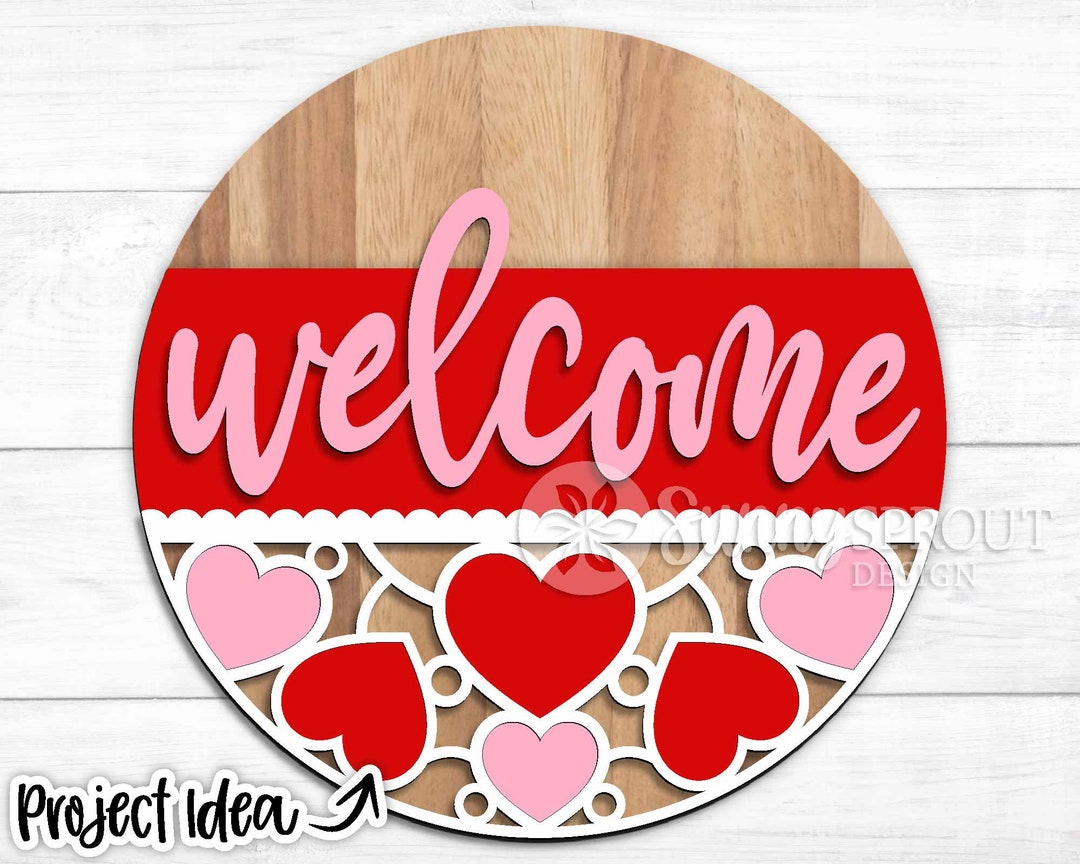 Welcome Heart Pattern Sign, Digital Download, Round Door Hanger Svg ...