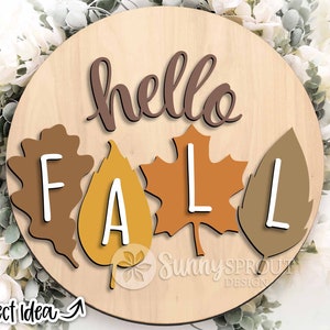 Hello Fall Leaves Sign, Digital Download, Round Door Hanger Svg ...