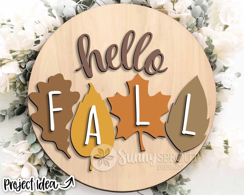 Hello Fall Leaves Sign, Digital Download, SVG Laser Cut File, Cricut ...