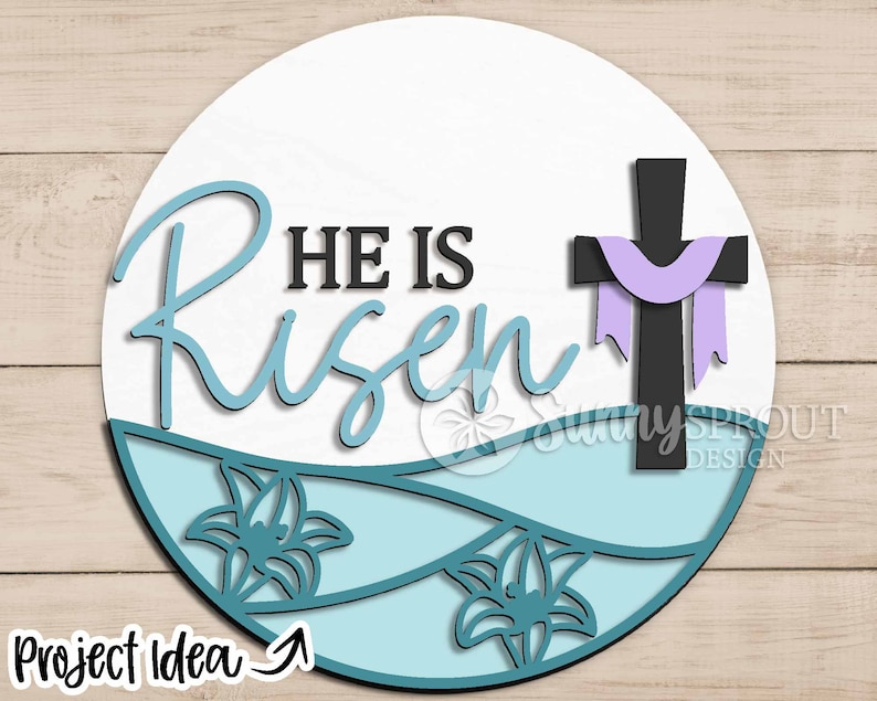 He is Risen Cross Lily Sign Digital Download Round Door - Etsy