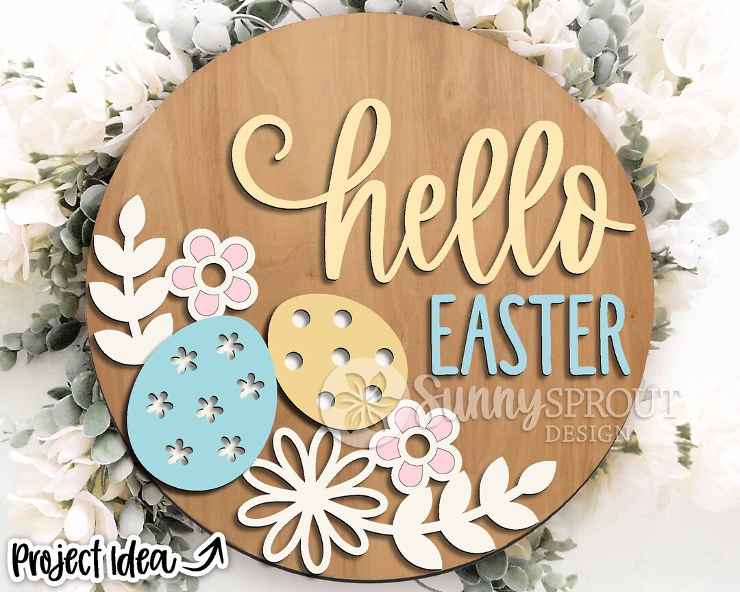 Hello Easter Floral Sign, Digital Download, Round Door Hanger Svg ...