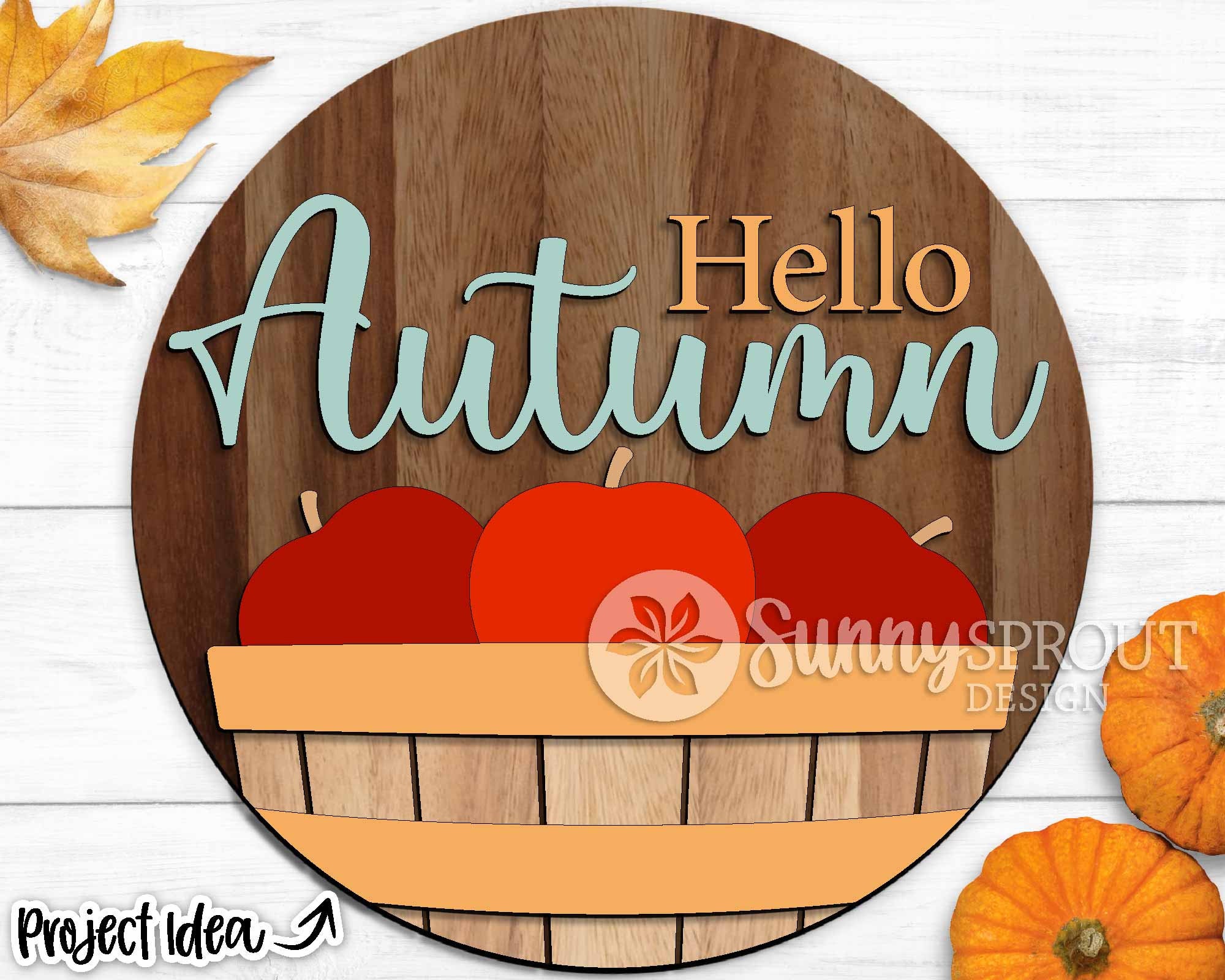 Hello Autumn Apple Bushel Sign, Digital Download, SVG Laser Cut File ...