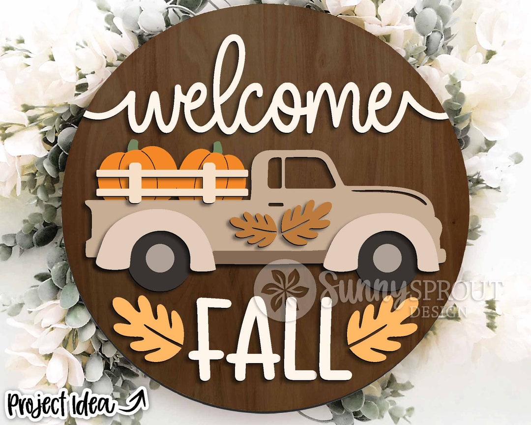 Welcome Fall Pumpkin Truck Sign, Digital Download, Round Door Hanger ...
