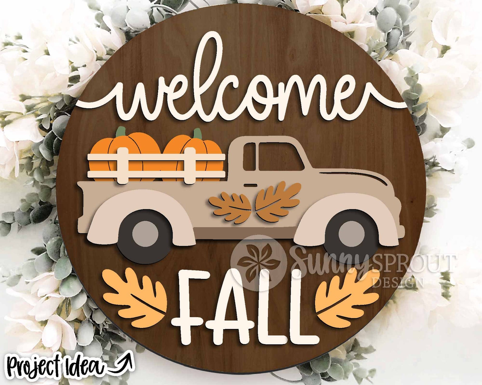Welcome Fall Pumpkin Truck Sign, Digital Download, Round Door Hanger ...