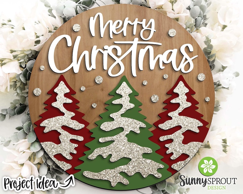 Merry Christmas Snowy Pine Trees Sign, Digital Download, SVG Laser Cut ...