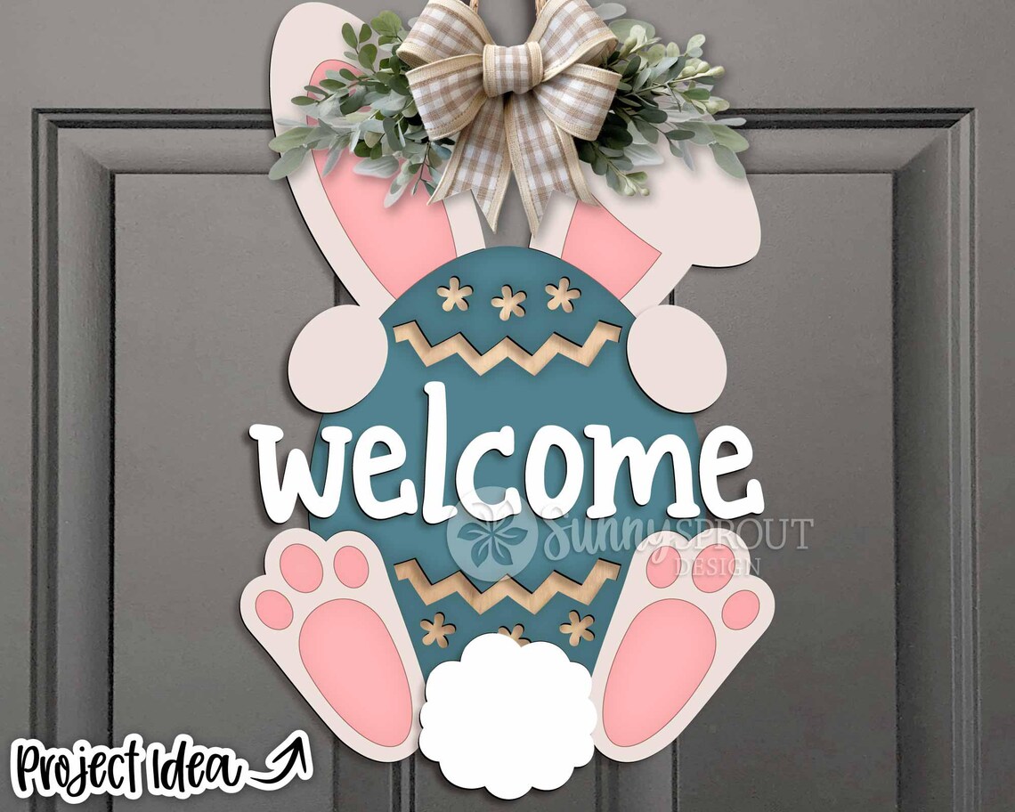Easter Bunny & Egg Welcome Sign, Digital Download, SVG Laser Cut File ...