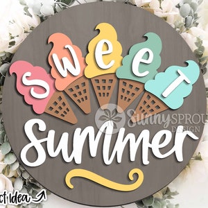 Sweet Summer Ice Cream Cone Sign, Digital Download, Round Door Hanger ...