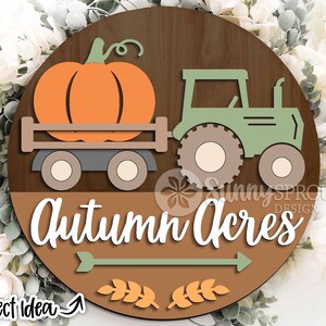 Autumn Acres Tractor Pumpkin Sign, Digital Download, Round Door Hanger ...