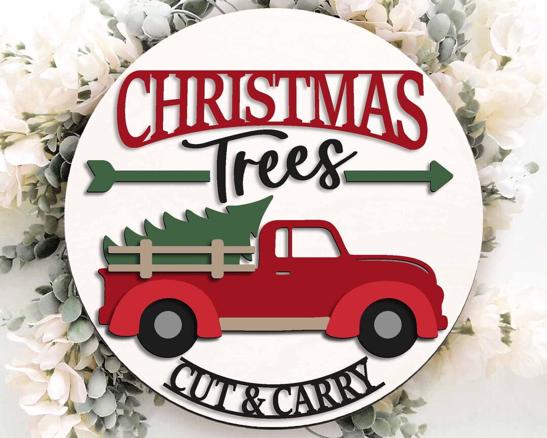Christmas Trees Truck Sign DIGITAL Download Round Door - Etsy