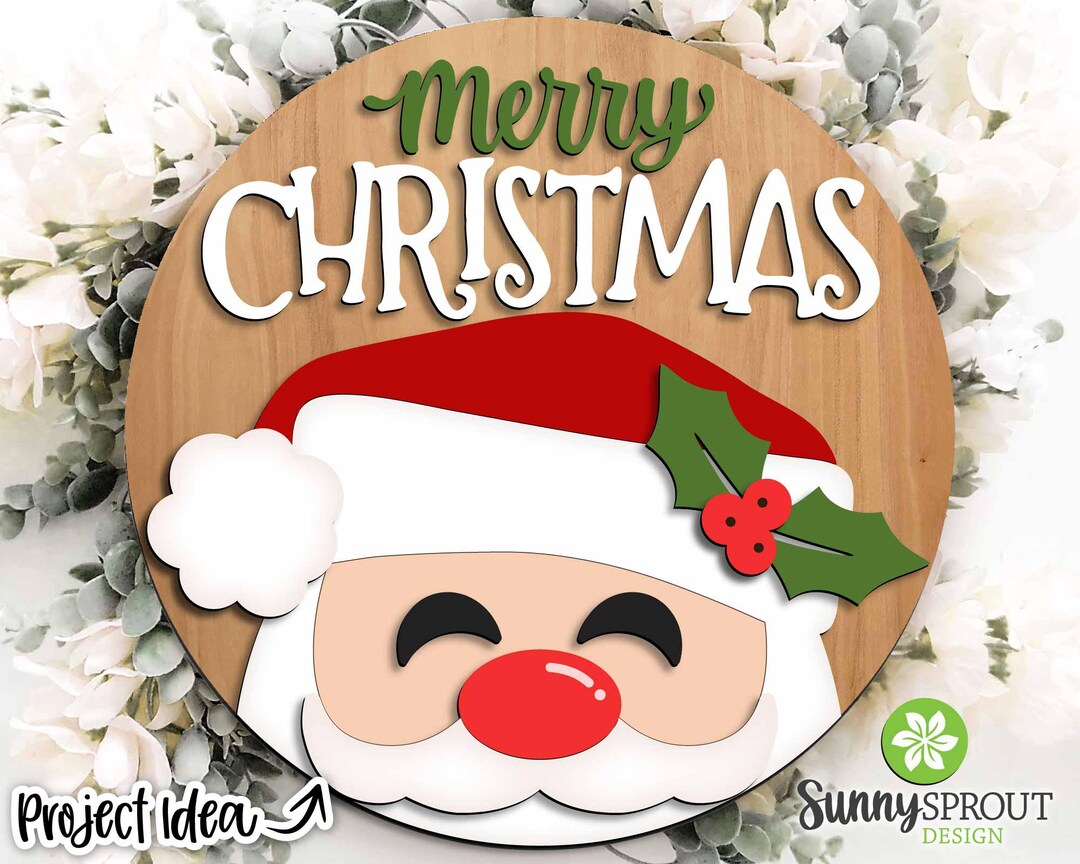 Merry Christmas Santa Face Sign, DIGITAL Download, Round Door Hanger ...