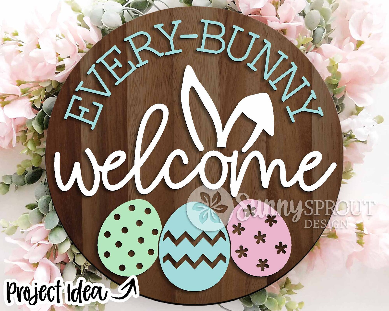 Every-bunny Welcome Sign, Round Door Hanger Svg, Glowforge Laser Cut ...
