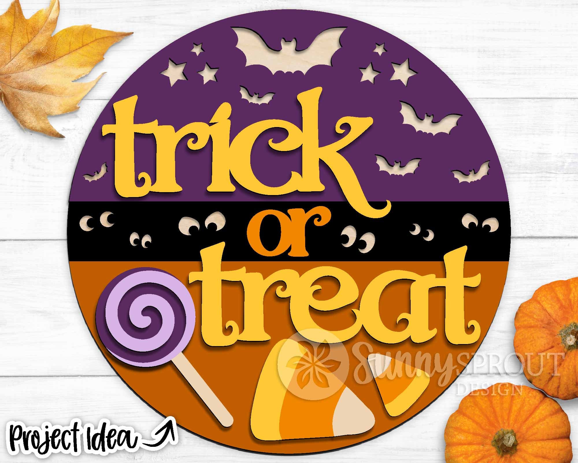Trick or Treat Sign, Digital Download, Round Door Hanger, Spooky Sign ...