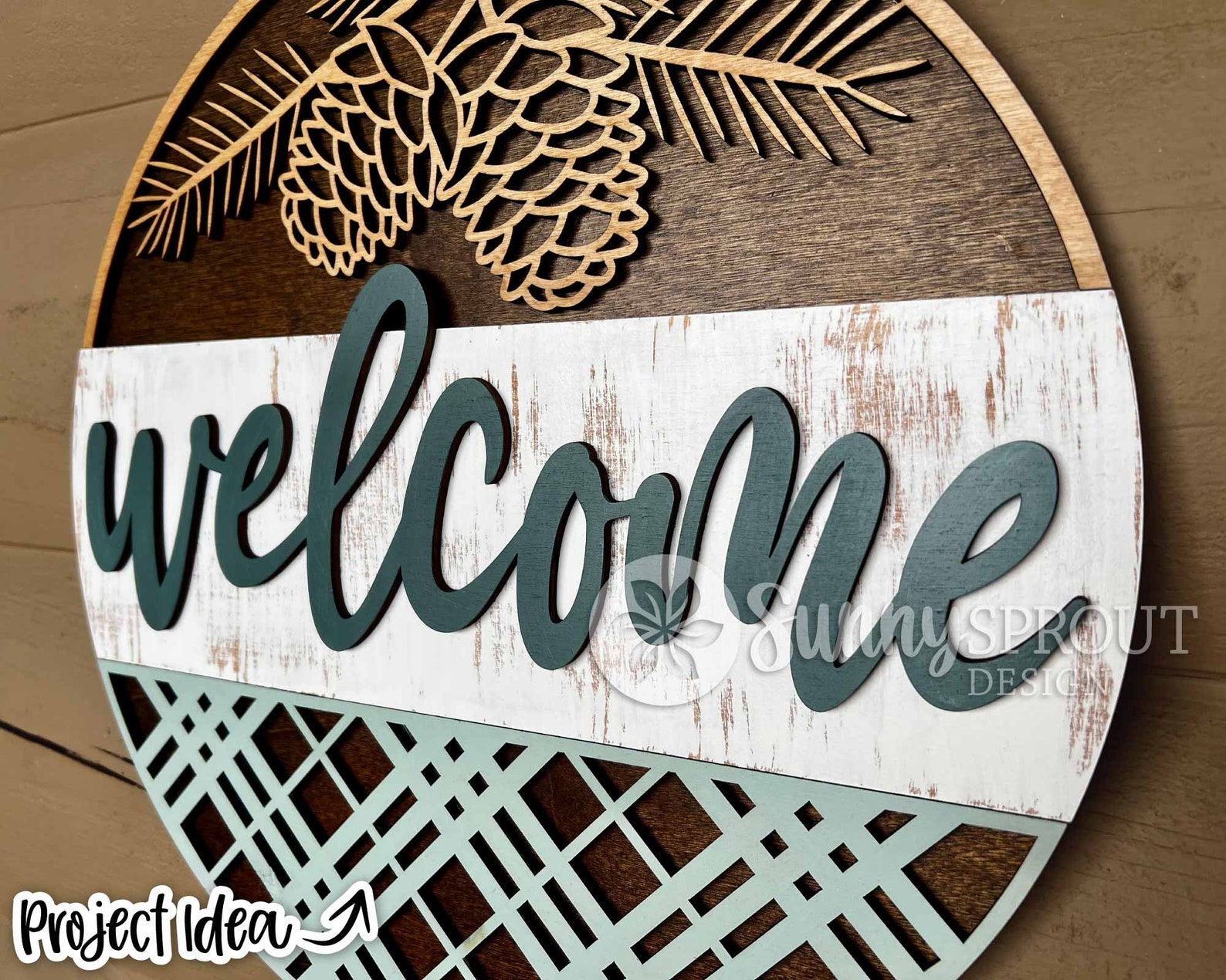Welcome Pine Cone Sign DIGITAL Download Round Door Hanger - Etsy