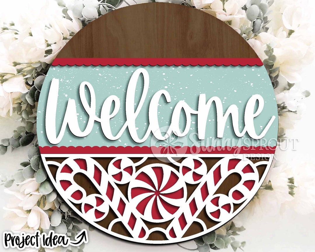 Welcome Candy Cane Pattern Sign, DIGITAL Download, Round Door Hanger ...