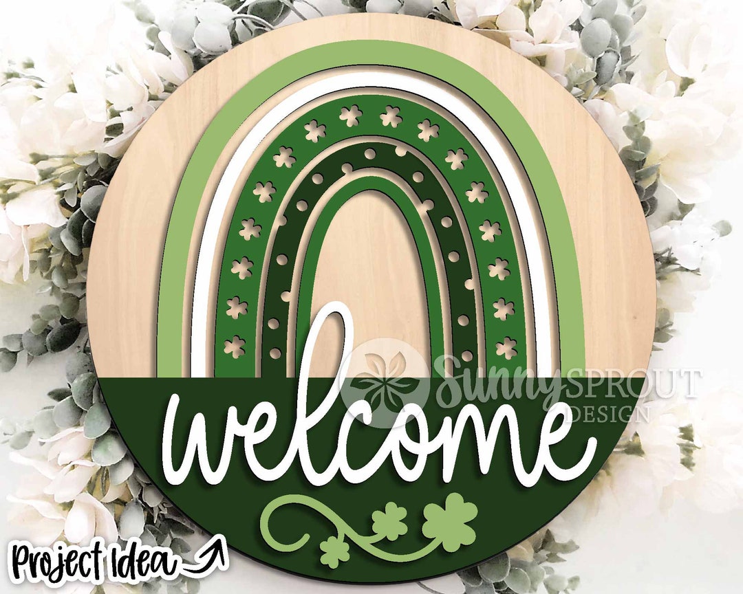 Welcome Shamrock Rainbow Sign, Digital Download, Round Door Hanger Svg ...