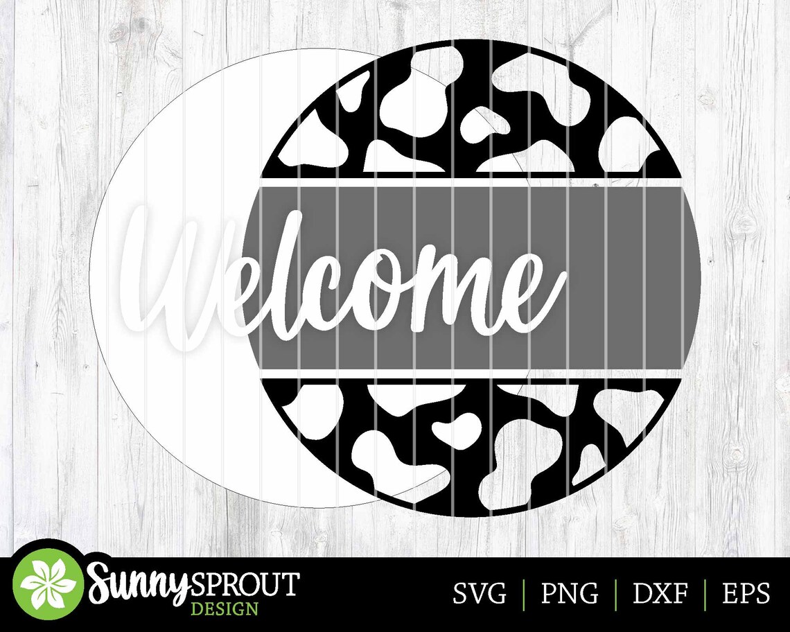 Welcome Cow Print Sign, Digital Download, Round Door Hanger Svg ...