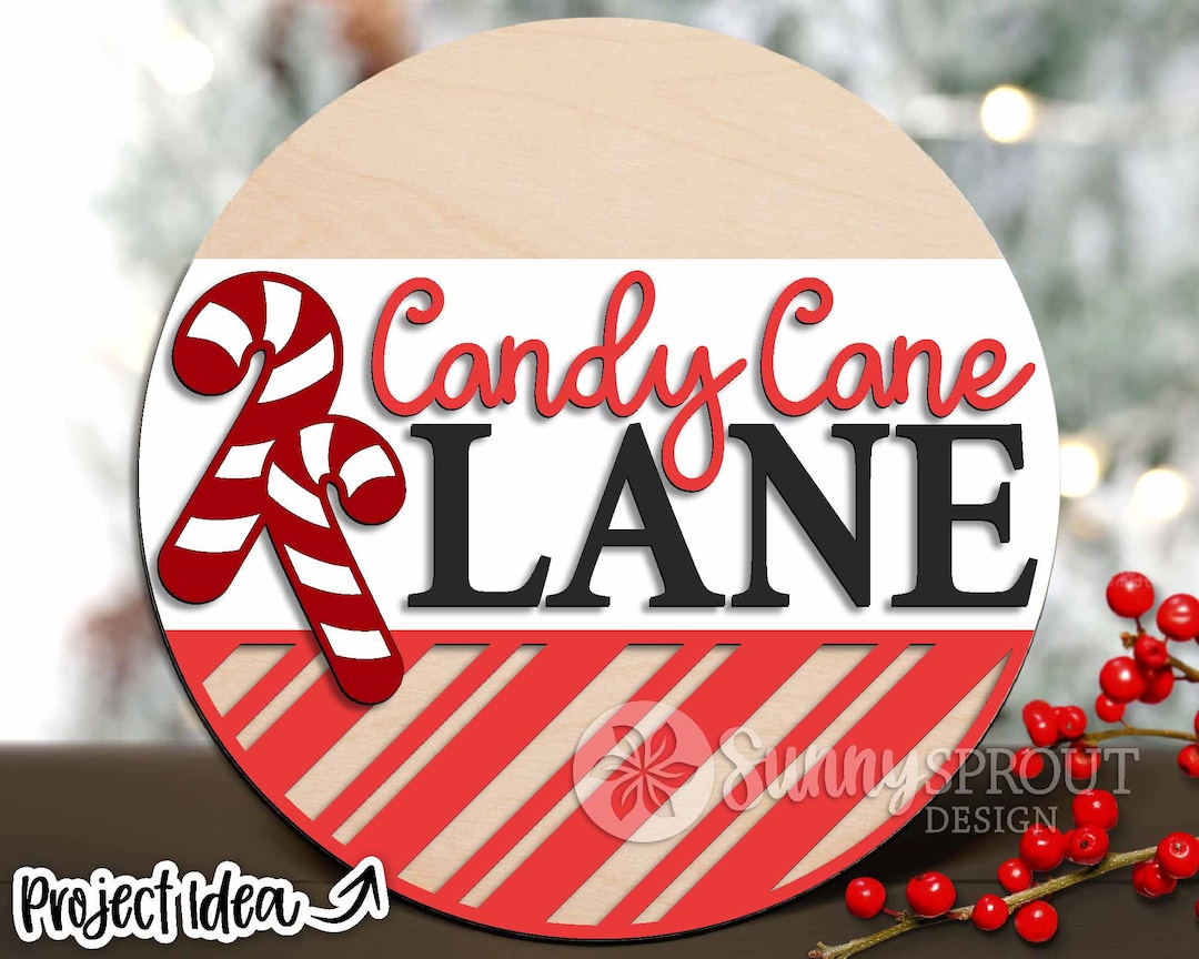 Candy Cane Lane Sign, DIGITAL Download, Round Door Hanger Svg ...