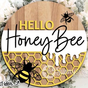 Hello Honey Bee Sign, Digital Download, Round Door Hanger, Summer Sign ...