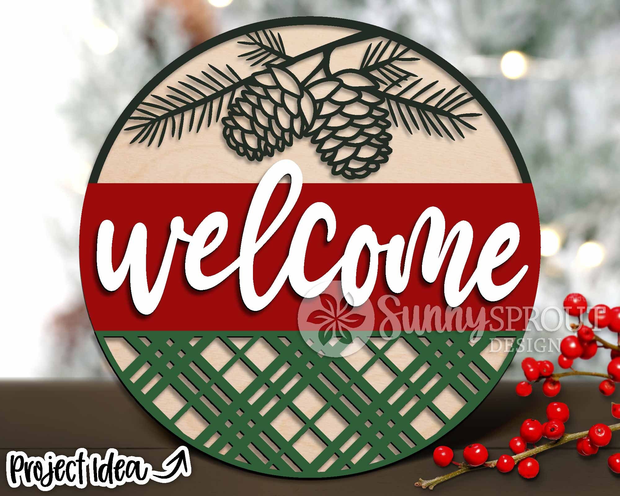 Welcome Pine Cone Sign DIGITAL Download Round Door Hanger - Etsy