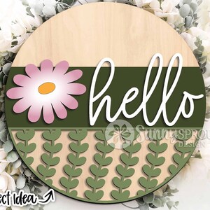 Hello Daisy Flower & Vine Sign, Round Door Hanger Svg, Glowforge Laser ...