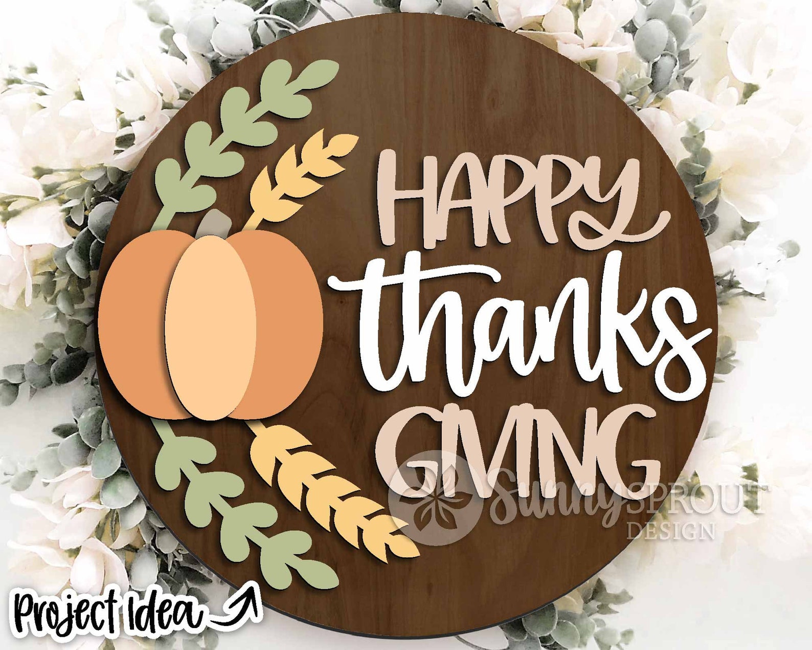 Happy Thanksgiving Floral Pumpkin Sign, Digital Download, SVG Laser Cut ...