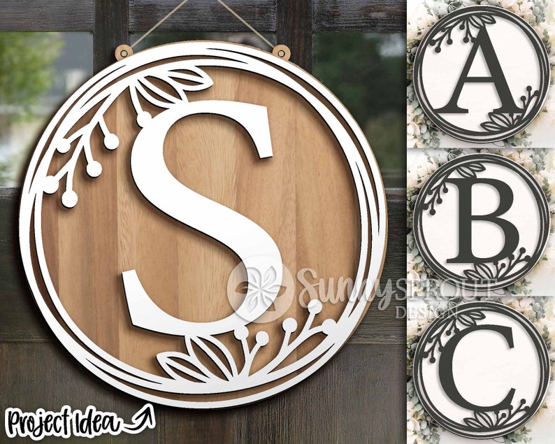Family Initial Monogram Sign, 26 Letters, Round Door Sign Svg ...