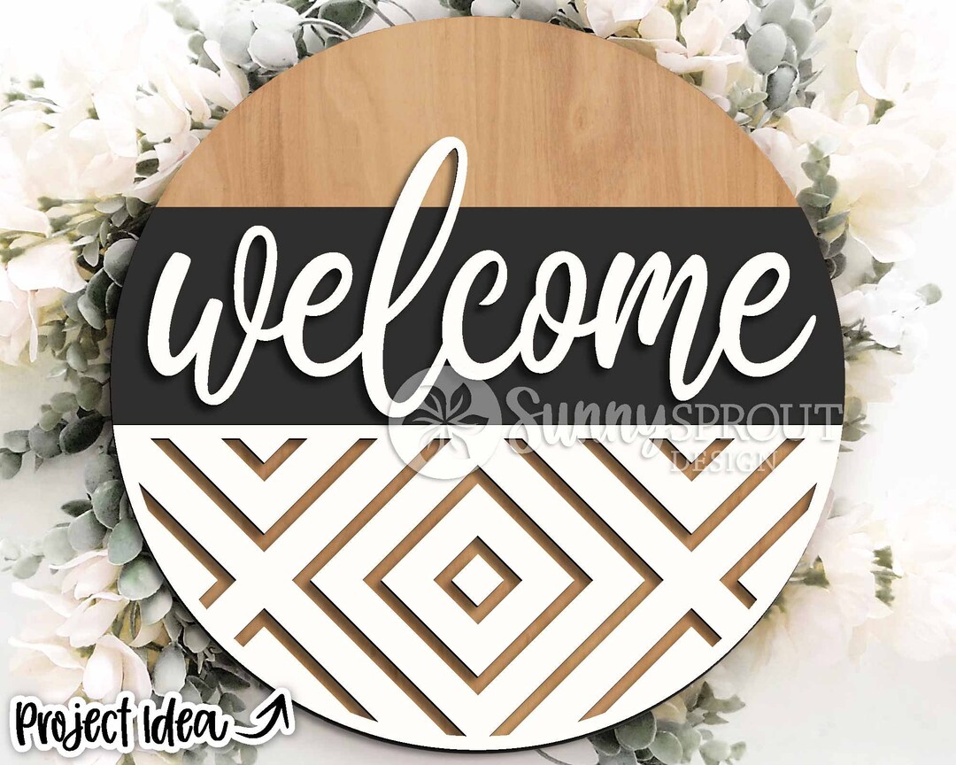 Welcome Geometric Diamond Sign, Digital Download, Round Door Hanger Svg ...