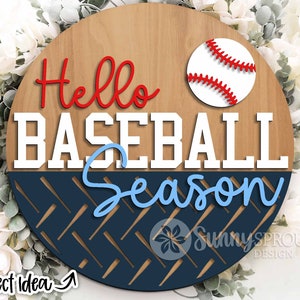 Hello Baseball Season Sign, Digital Download, Round Door Hanger Svg ...