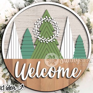 Welcome Pine Tree Wreath Sign, DIGITAL Download, Round Door Hanger Svg ...