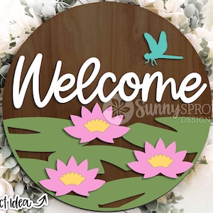 Welcome Lilypad Flower Dragonfly, Digital Download, Round Door Hanger ...