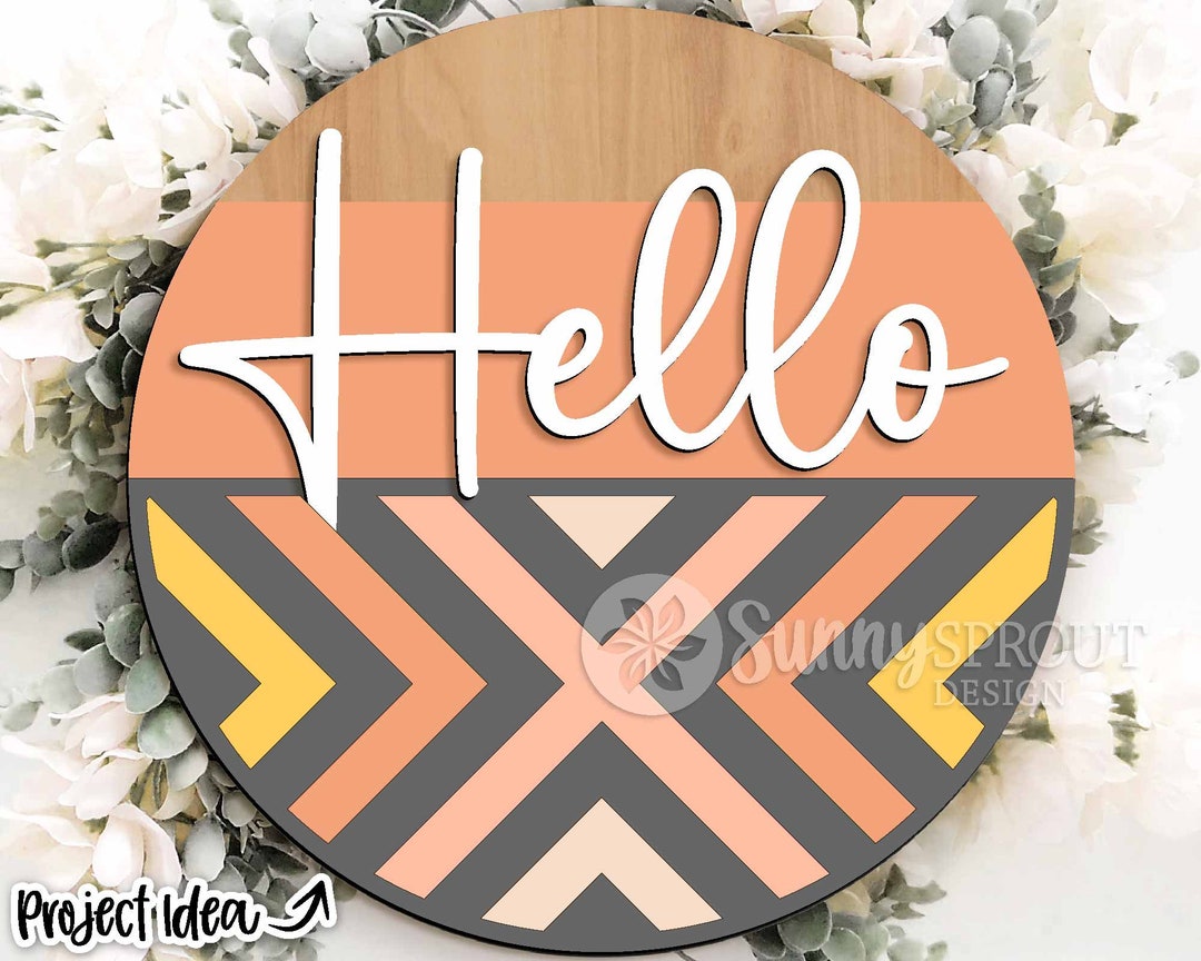 Hello Geometric Welcome Sign, Digital Download, Round Door Hanger Svg ...