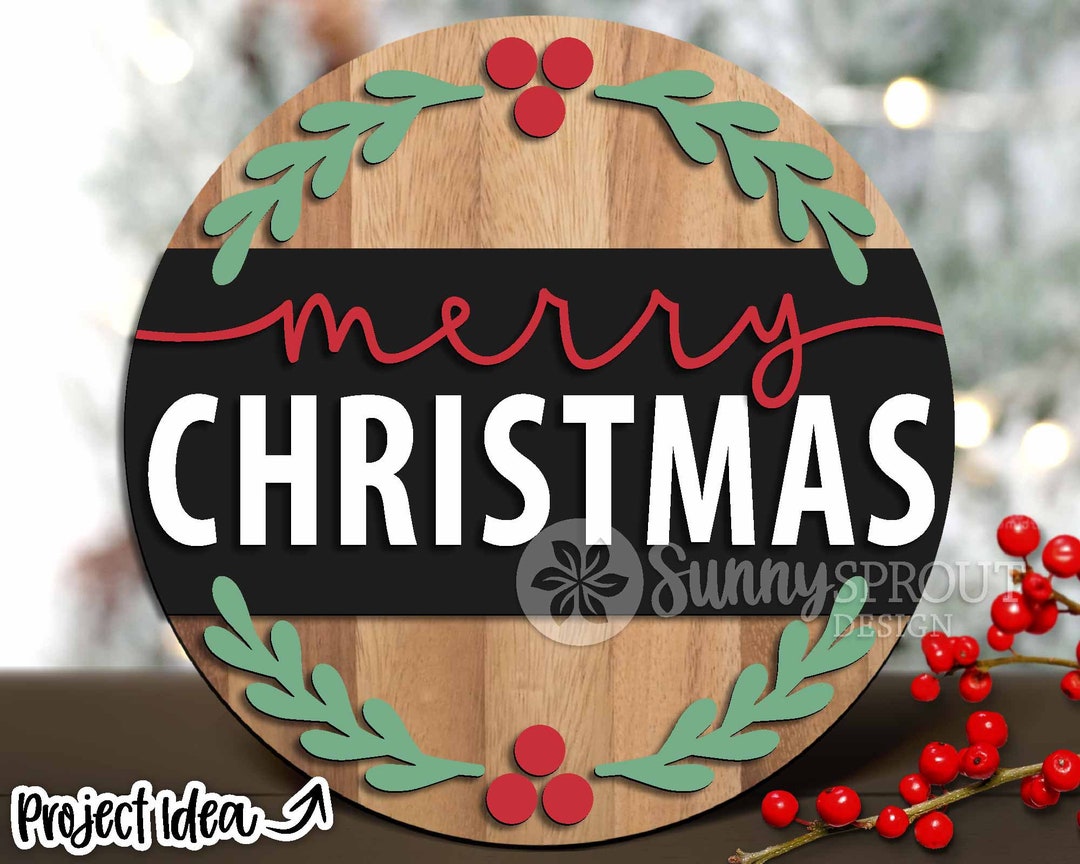 Merry Christmas Holly Sprig Sign, Digital Download, SVG Laser Cut File ...