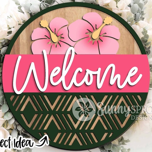 Hello Summer Welcome Sign Round Door Hanger Svg Summer Sign Etsy