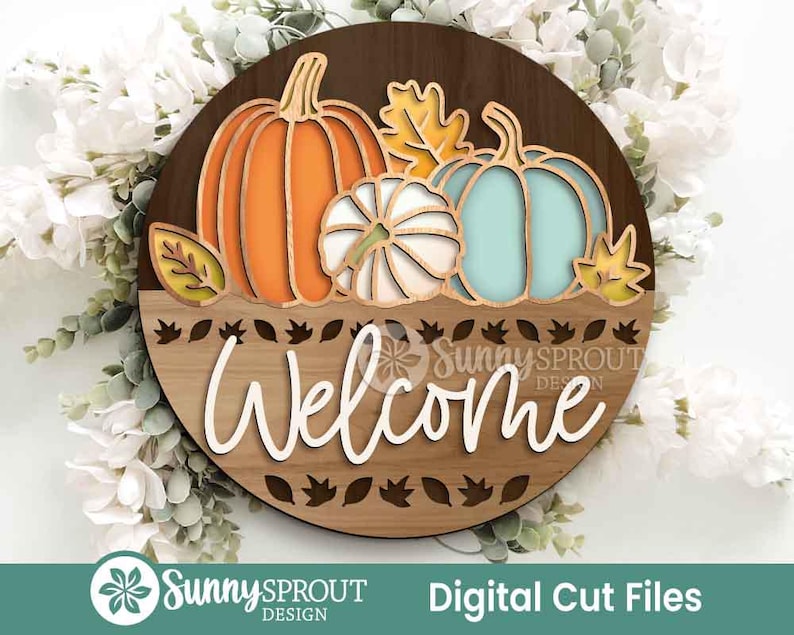 Welcome Fall Pumpkin Leaf Outline Sign, Digital Download, SVG Laser Cut ...