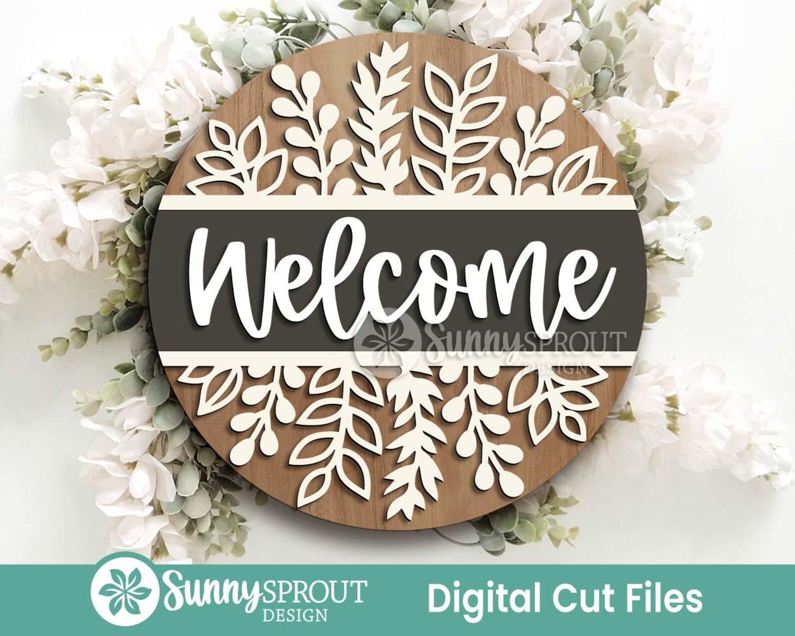 Wildflower Floral Welcome Sign, Round Door Hanger Svg, Glowforge Laser ...