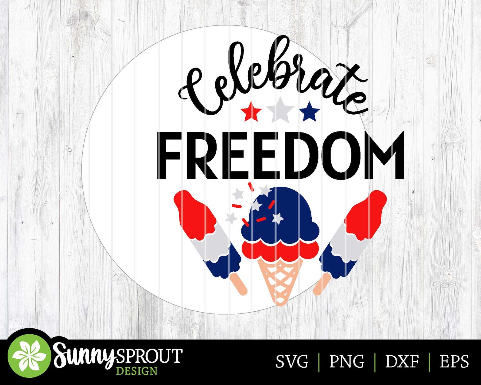 Celebrate Freedom Ice Cream Sign Round Door Hanger Svg July - Etsy