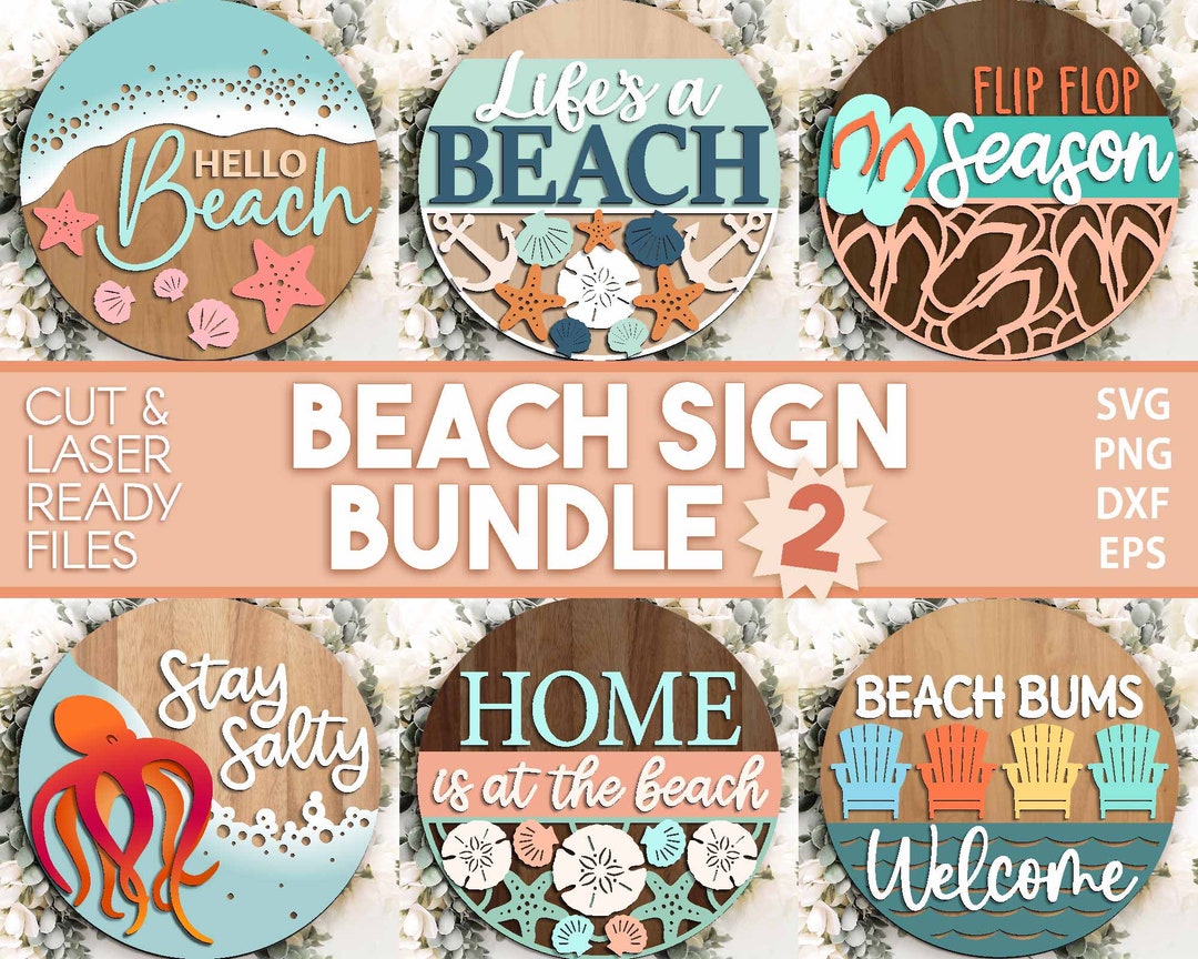 Beach Theme Sign Bundle 2, Digital Download, Round Door Hanger Svg ...