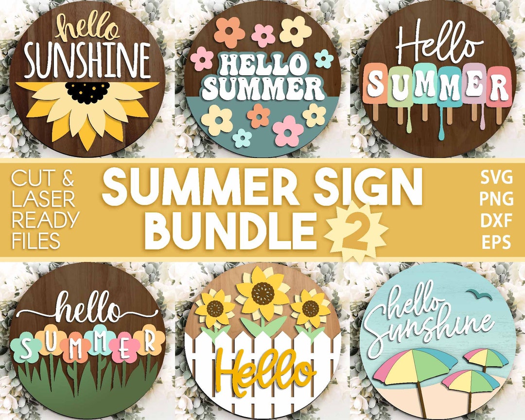 Summer Laser Sign Bundle 2, Digital Download, Round Door Hanger Svg ...