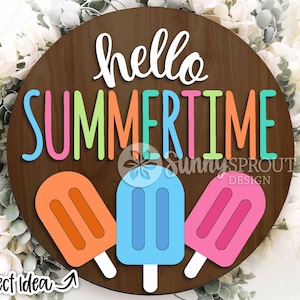 Hello Summertime Popsicles Sign, Digital Download, Round Door Hanger ...