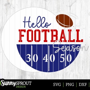 Hello Football Season Sign, Digital Download, Round Door Hanger Svg ...