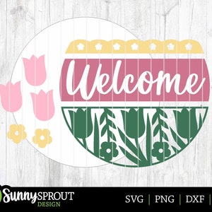 Welcome Tulip Sign, Round Door Hanger Svg, Glowforge Laser Cut File ...