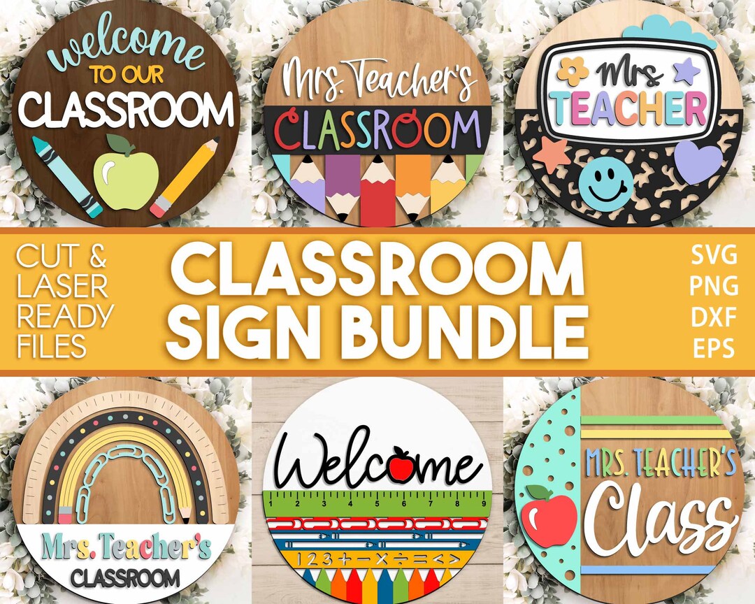 Classroom Sign Bundle, Digital Download, Round Door Hanger Svg ...